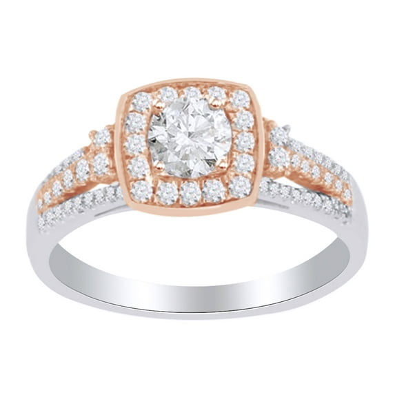 AFFY Round Cut White Natural Diamond Halo Engagement Ring 1 Cttw In 14K ...