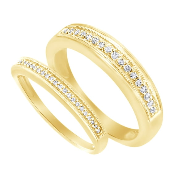 AFFY White Natural Diamond His And Hers Wedding Band Ring Set in 14K ...