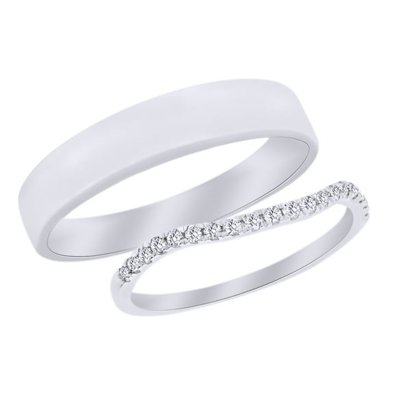 AFFY White Natural Diamond His And Hers Wedding Band Ring Set in 14K ...