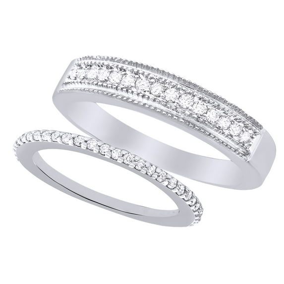 AFFY Round Cut White Natural Diamond His and Hers Wedding Band Set in ...