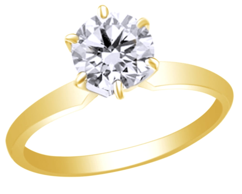 AFFY Round Cut White Natural Diamond Solitaire Engagement Ring In 14K ...