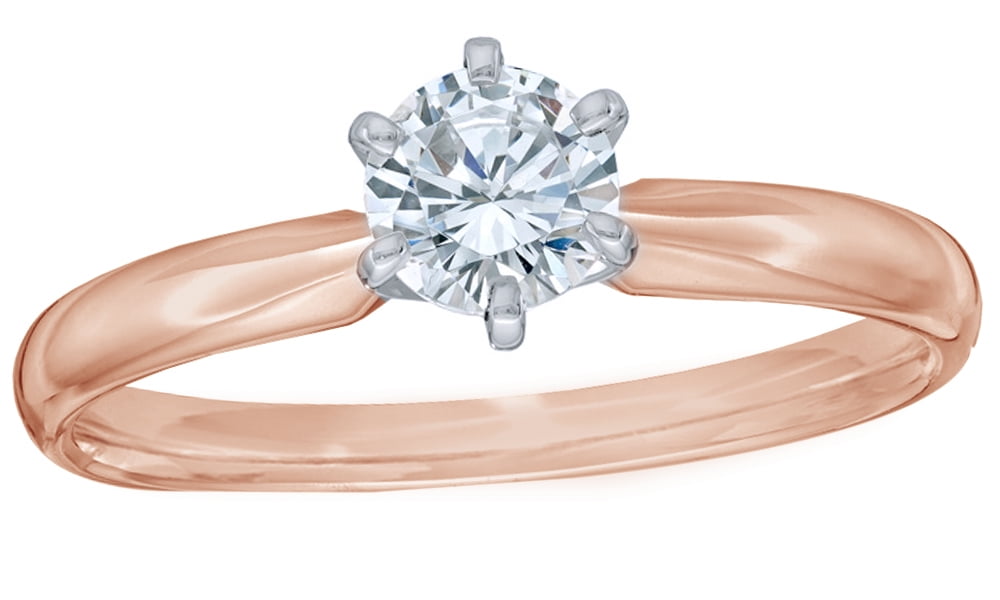 AFFY Round Cut White Natural Diamond Solitaire Engagement Ring in 14K ...