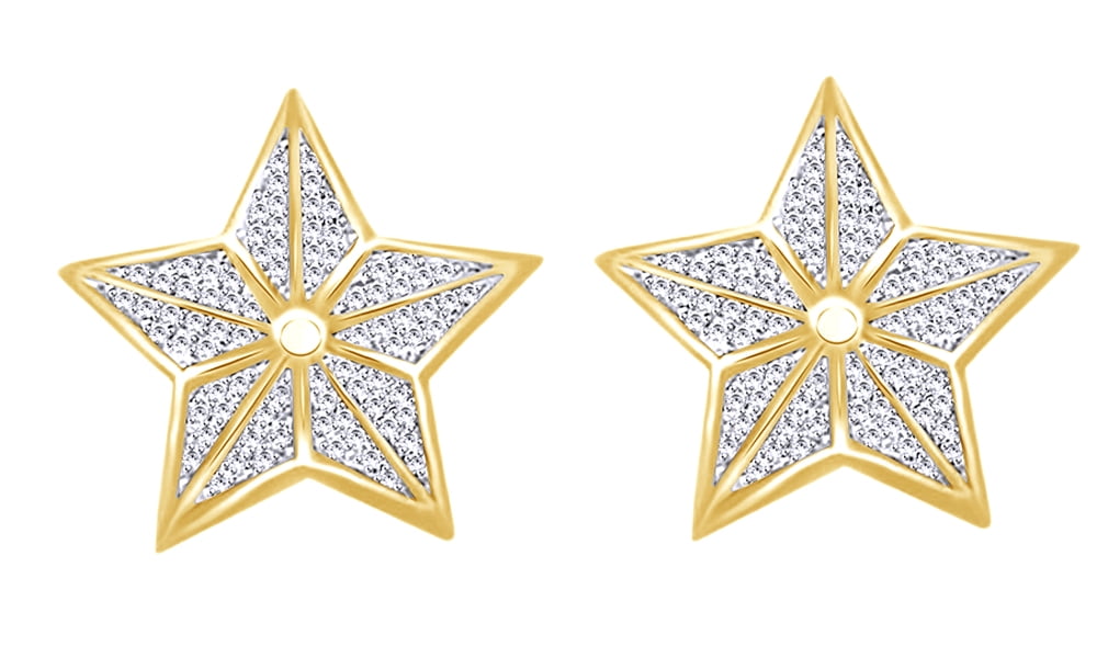 AFFY Round Cut White Natural Diamond Star Shape Unisex Stud Earrings In ...