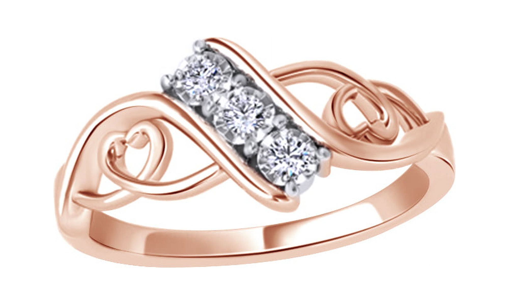 Round Cut White Natural Diamond Three Stone Bypass with Hearts Ring in ...