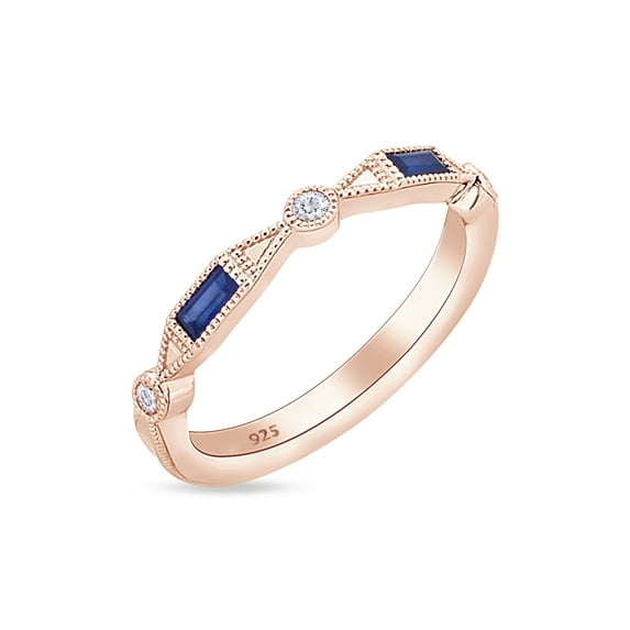 AFFY Round Cut White Natural Diamond With Baguette Blue Sapphire ...