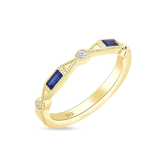 AFFY Round Cut White Natural Diamond With Baguette Blue Sapphire ...