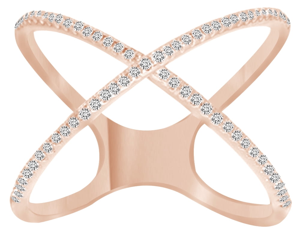 Round Cut White Natural Diamond X Fashion Loop Ring In 14K Solid Rose ...