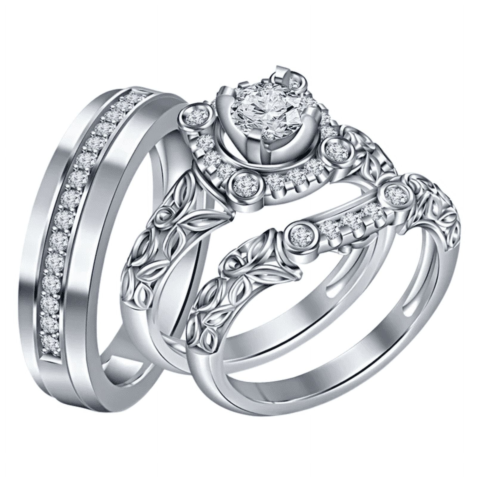 Round Cut White Trio Wedding Ring Set in 925 Sterling silver - Bridal ...