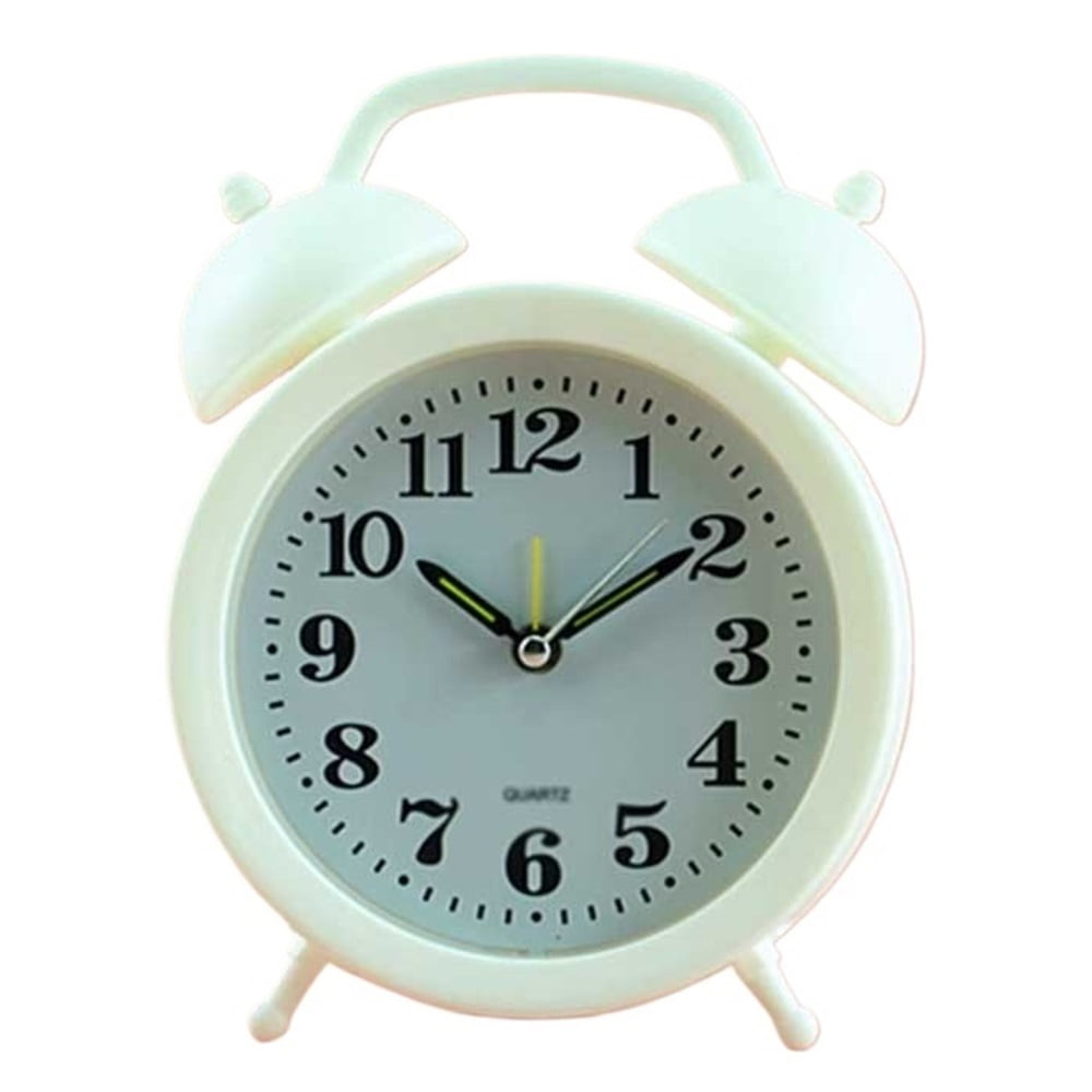 Round Cute Analog Alarm Clock Battery Operated White for Bedroom Living ...