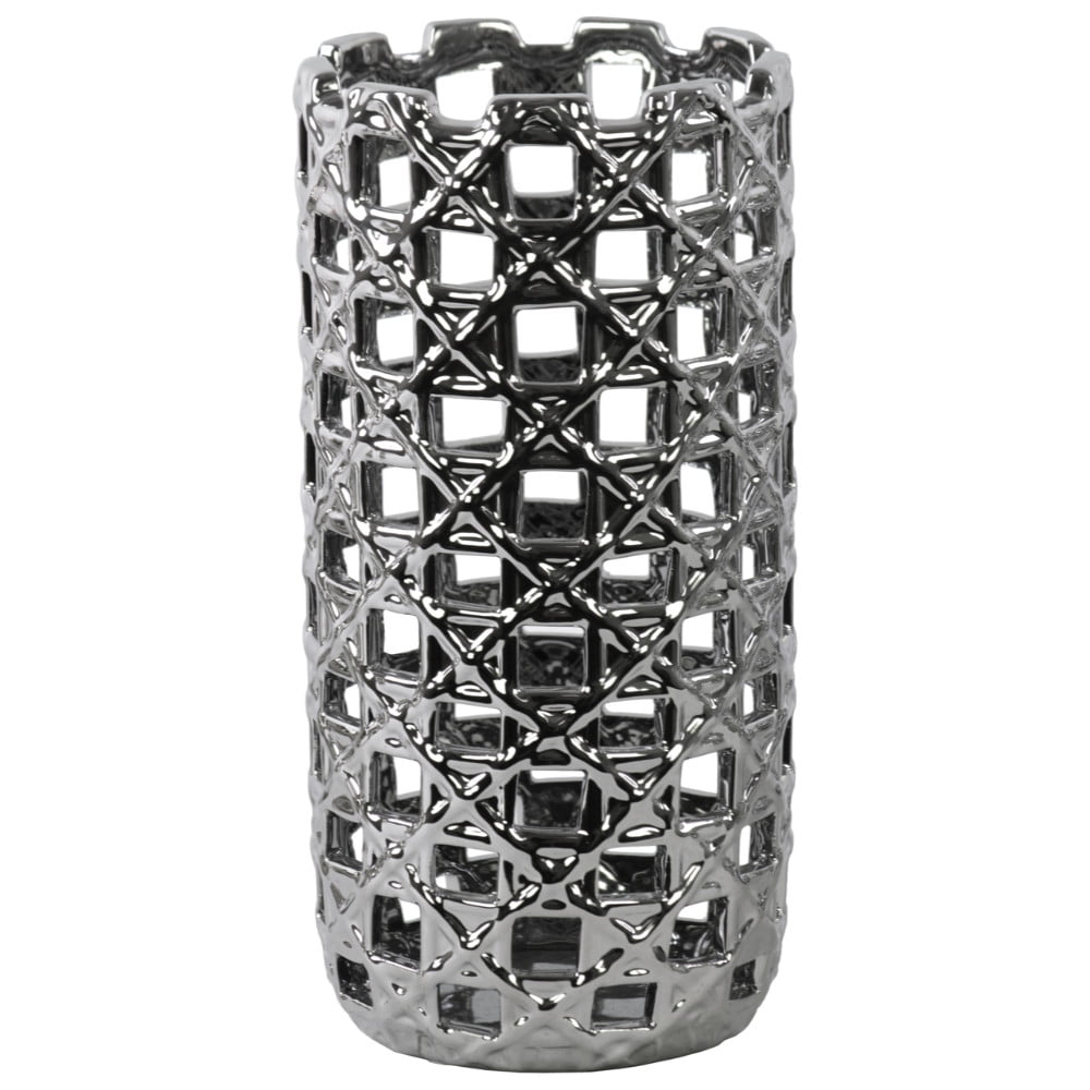 Round Cylindrical Vase with Square Cutout Design Large - Silver ...