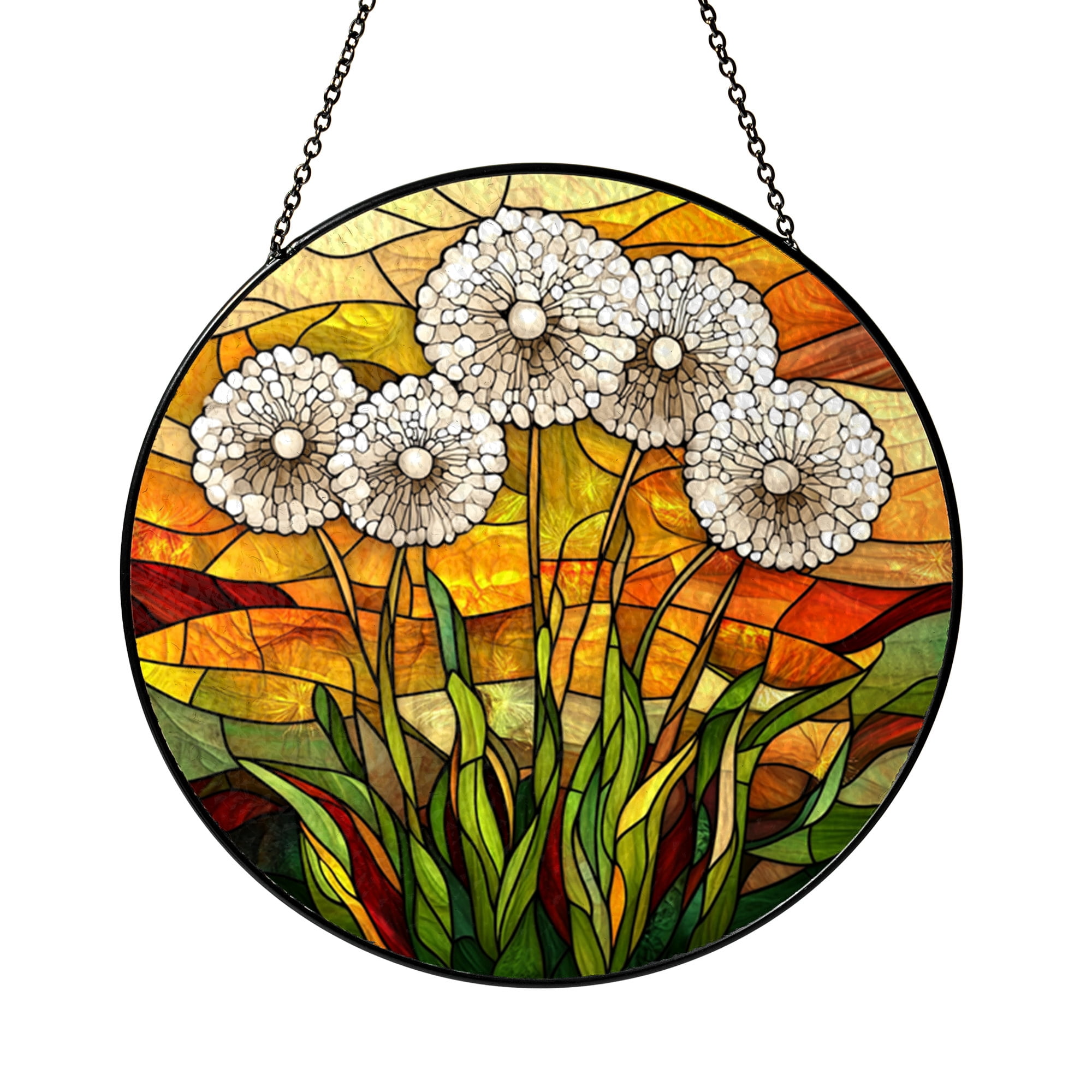 Round Dandelion Stained Glass Style Suncatcher – Nature Window Hanging ...