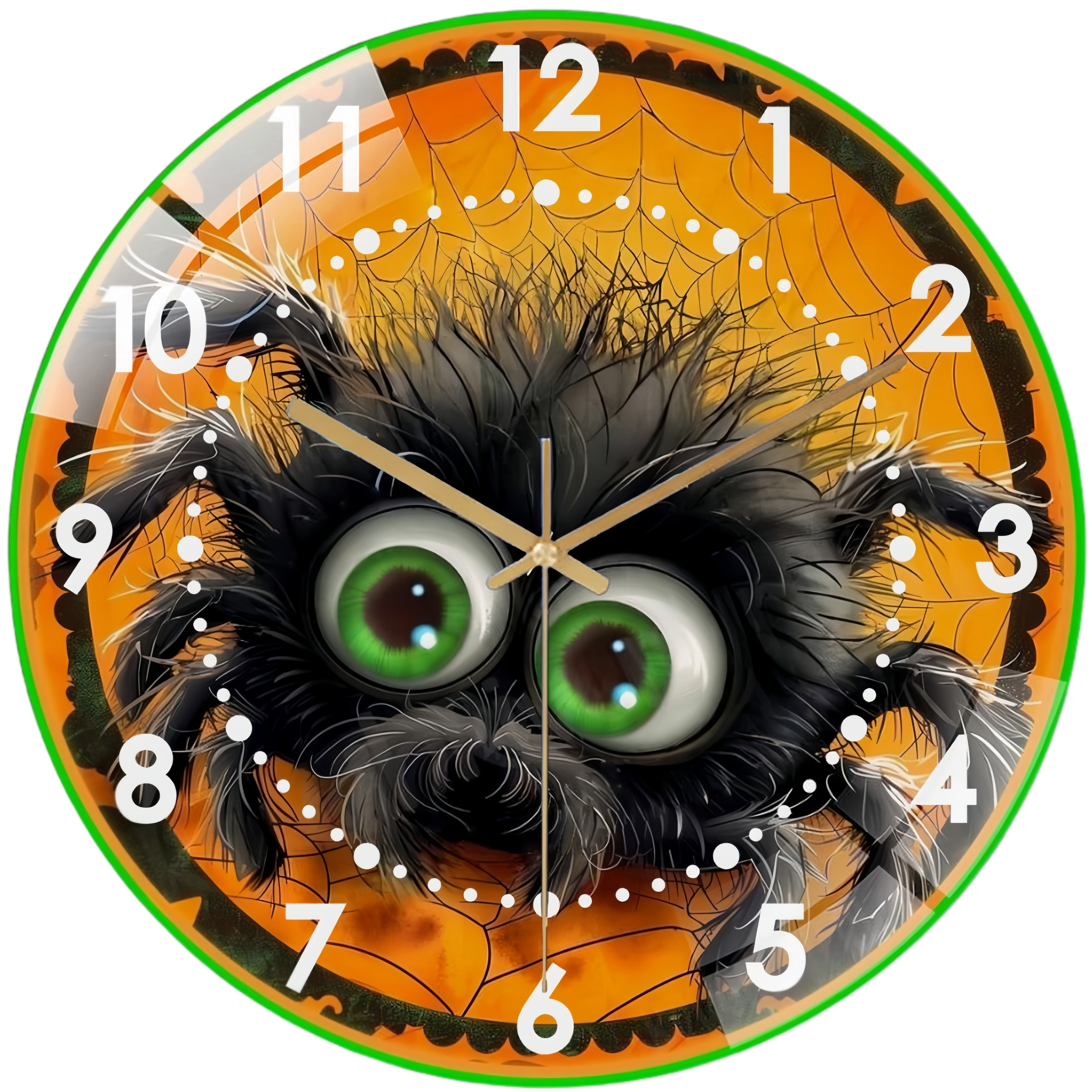 Round Decorative Clock: Hallo-ween Cute Furry Spider Glass Wall Clock ...