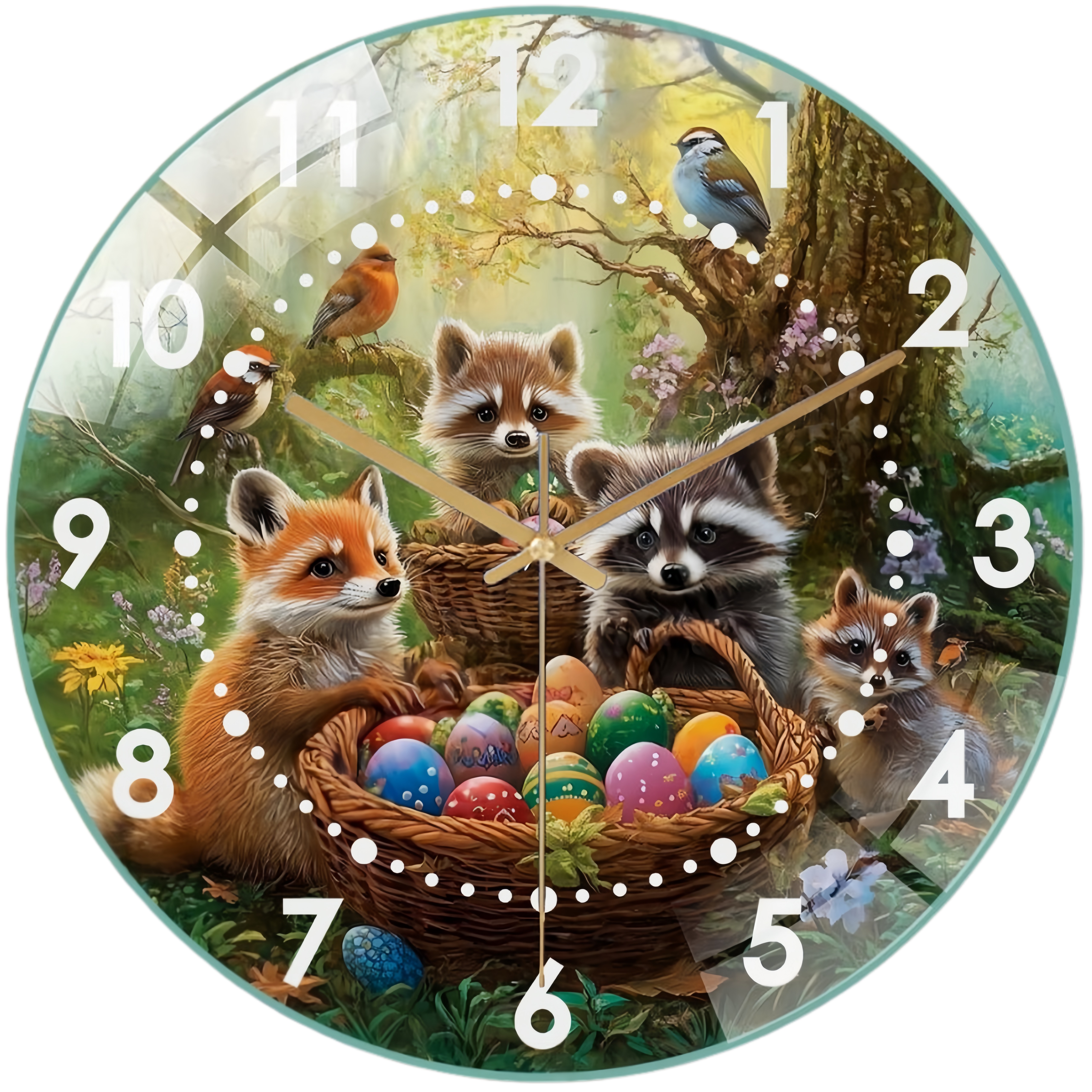 Round Decorative Clock: Wild Life Easter Glass Wall Clock, Easter Sign ...