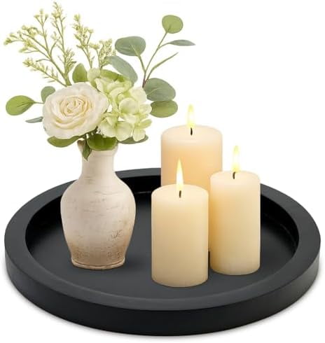 Round Decorative Tray for Coffee Dining Table Countertop Small Wooden ...