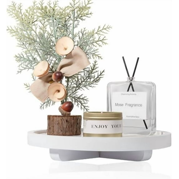 Round Decorative Tray Wood Bathroom Counter Organizer Farmhouse Kitchen ...