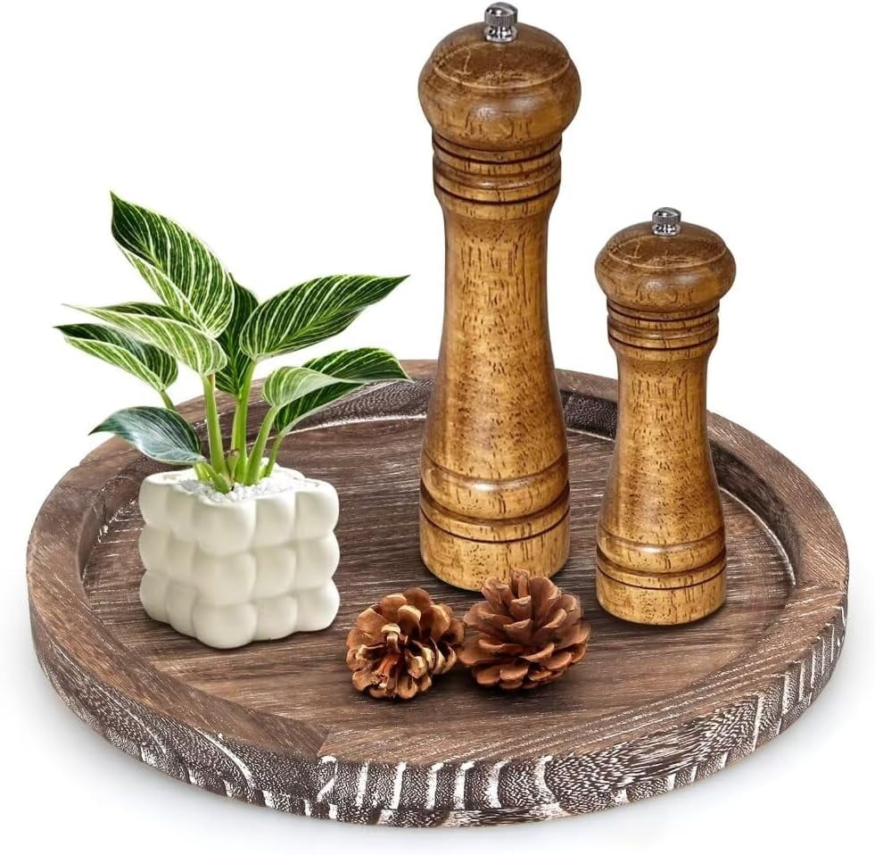 Round Decorative Wood Trays for Coffee Table Counter Farmhouse Kitchen ...