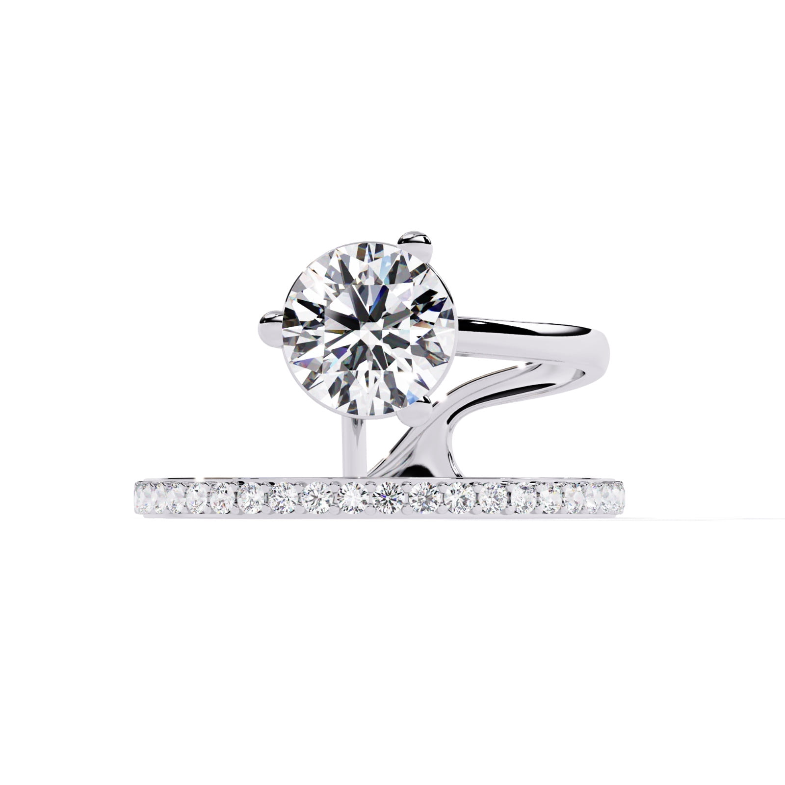 Round Diamond Ring, Open Cuff Diamond Engagement Ring, Bypass Diamond ...