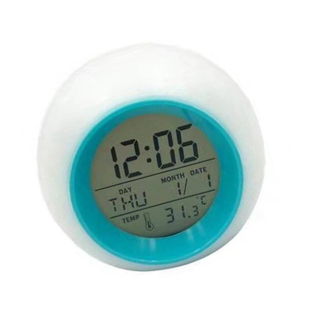 Round Digital Alarm Clock with 7-Color , Temperature Display ...