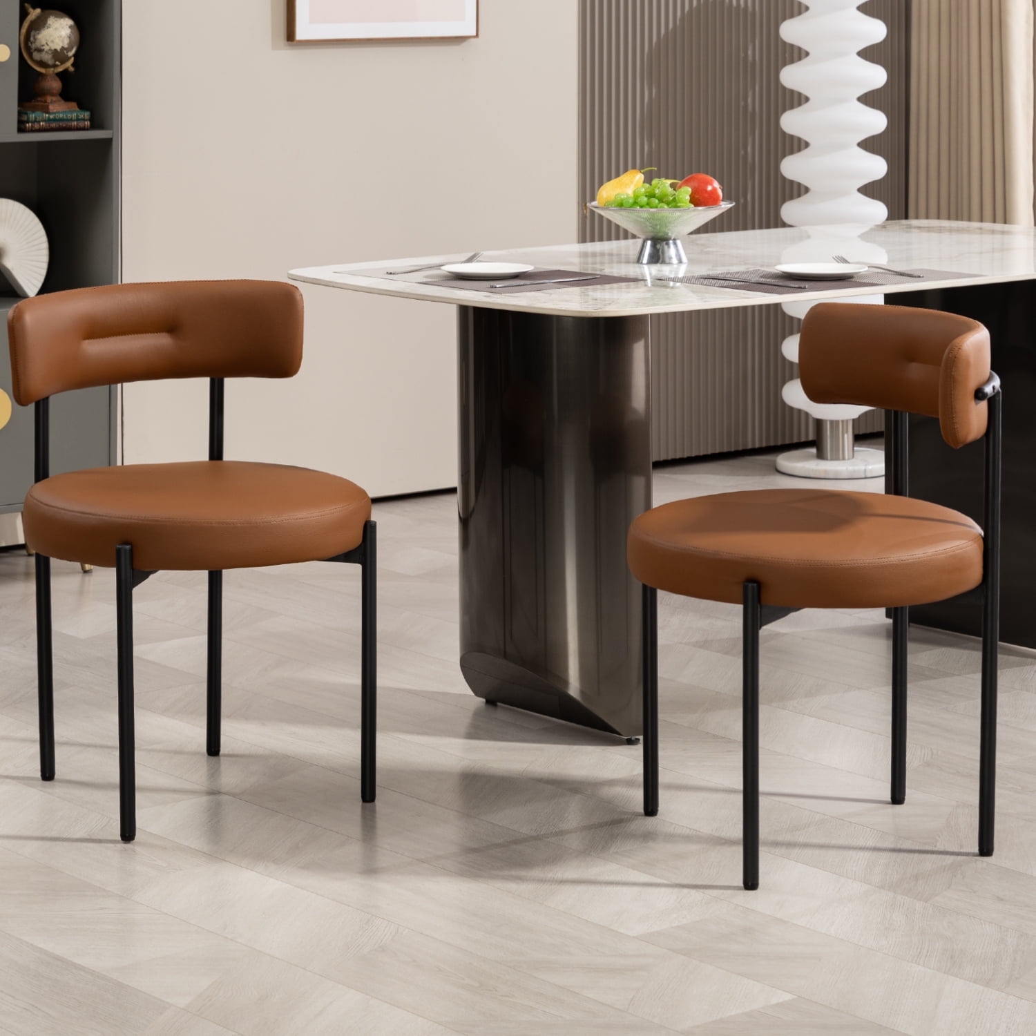 Round Dining Chairs Set of 2, Mid-Century Modern Kitchen Chairs with ...