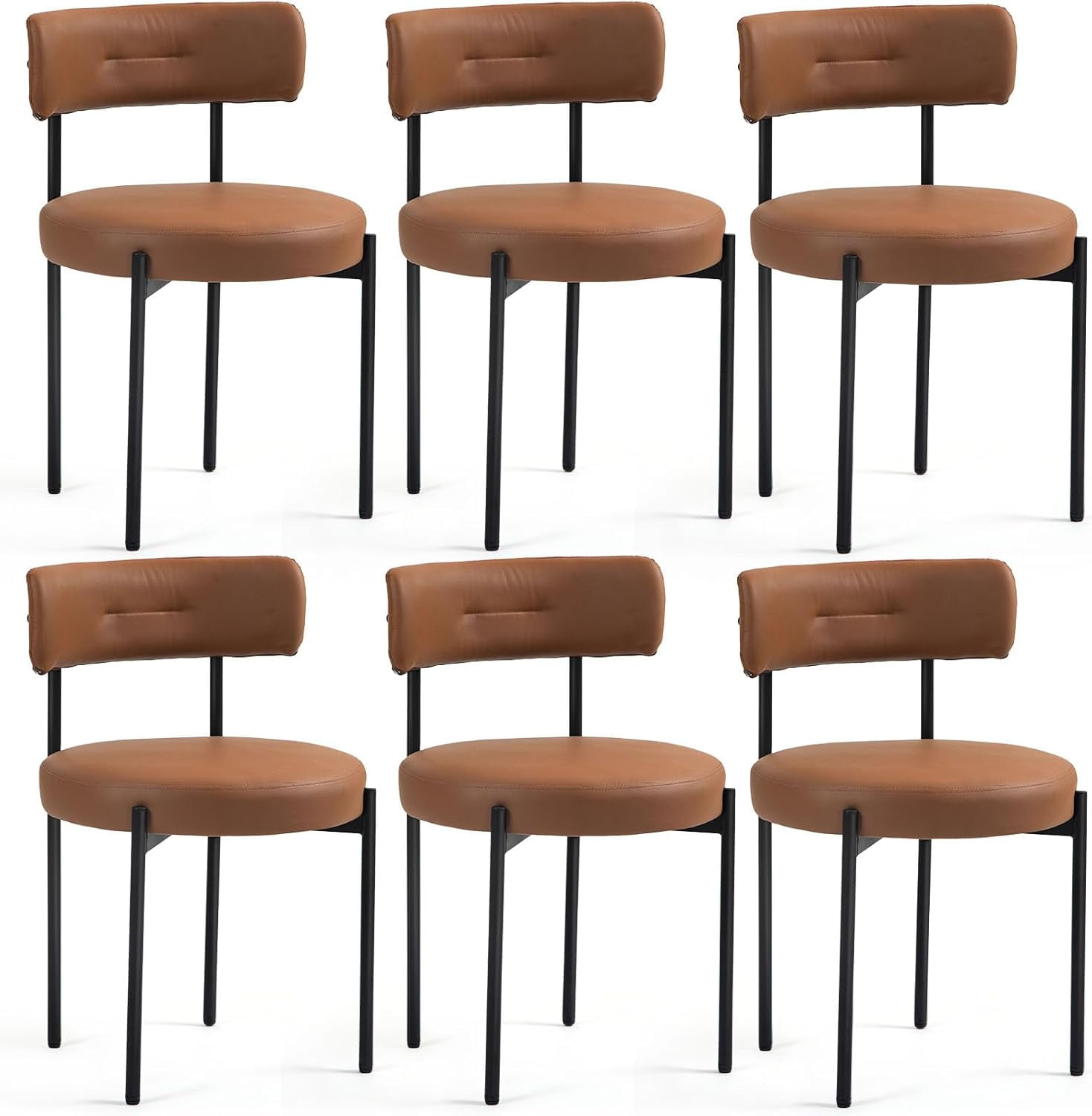 Round Dining Chairs Set of 6, Mid-Century Modern Kitchen Chairs with ...