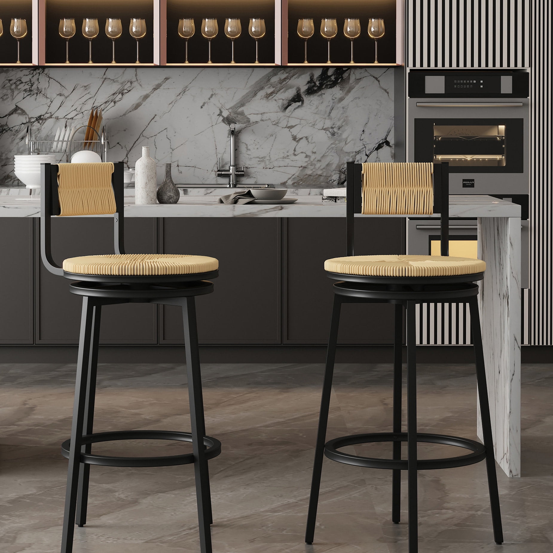 Round Dining Room Bar Stools | 360° Swivel for Easy Communication ...