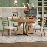 5-Piece Dining Table Set, 44" Round Dining Table with Curved Bench & 3 ...
