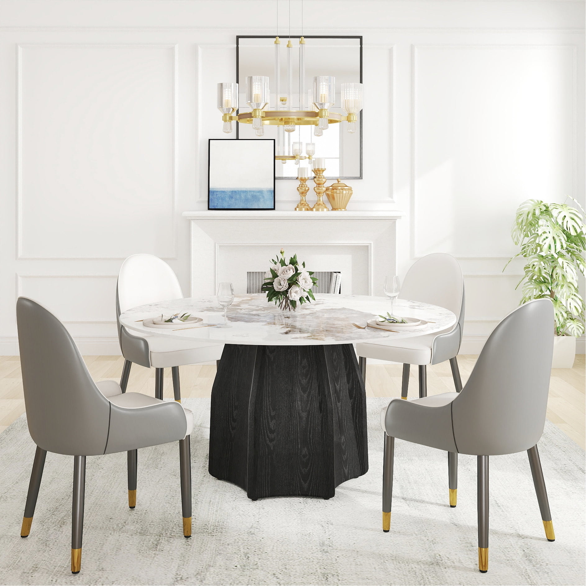 Round Dining Room Table | Modern Style for Home | Artificial Marble Top ...
