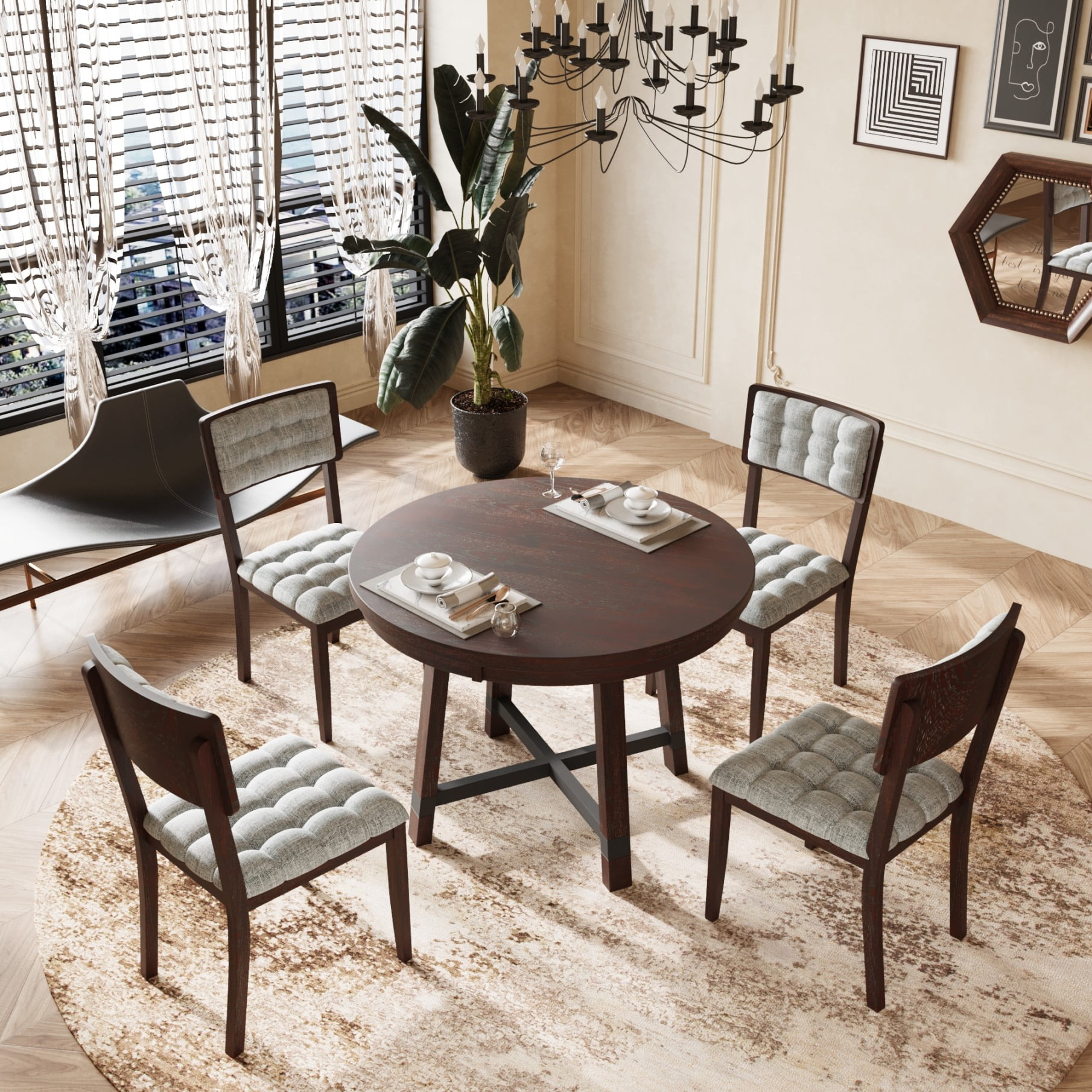 Round Dining Room Table Set for 4, 42" Round Kitchen Table & 4 ...