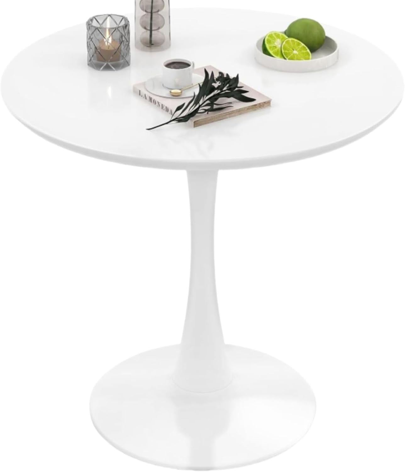 Round Dining Table, 32” White Round Table with 0.9” Thickened Circle ...