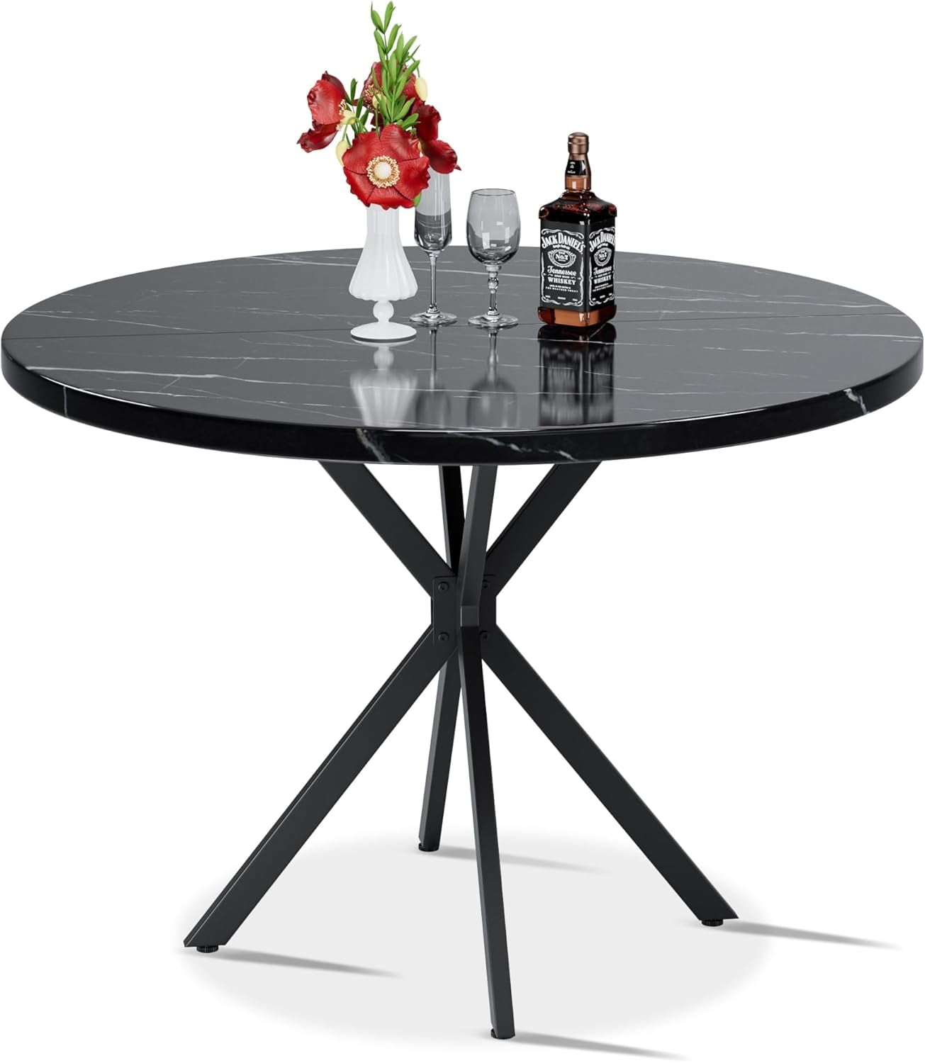 Round Dining Table, 39 Inch Modern Black Table with X Base, Perfect for ...