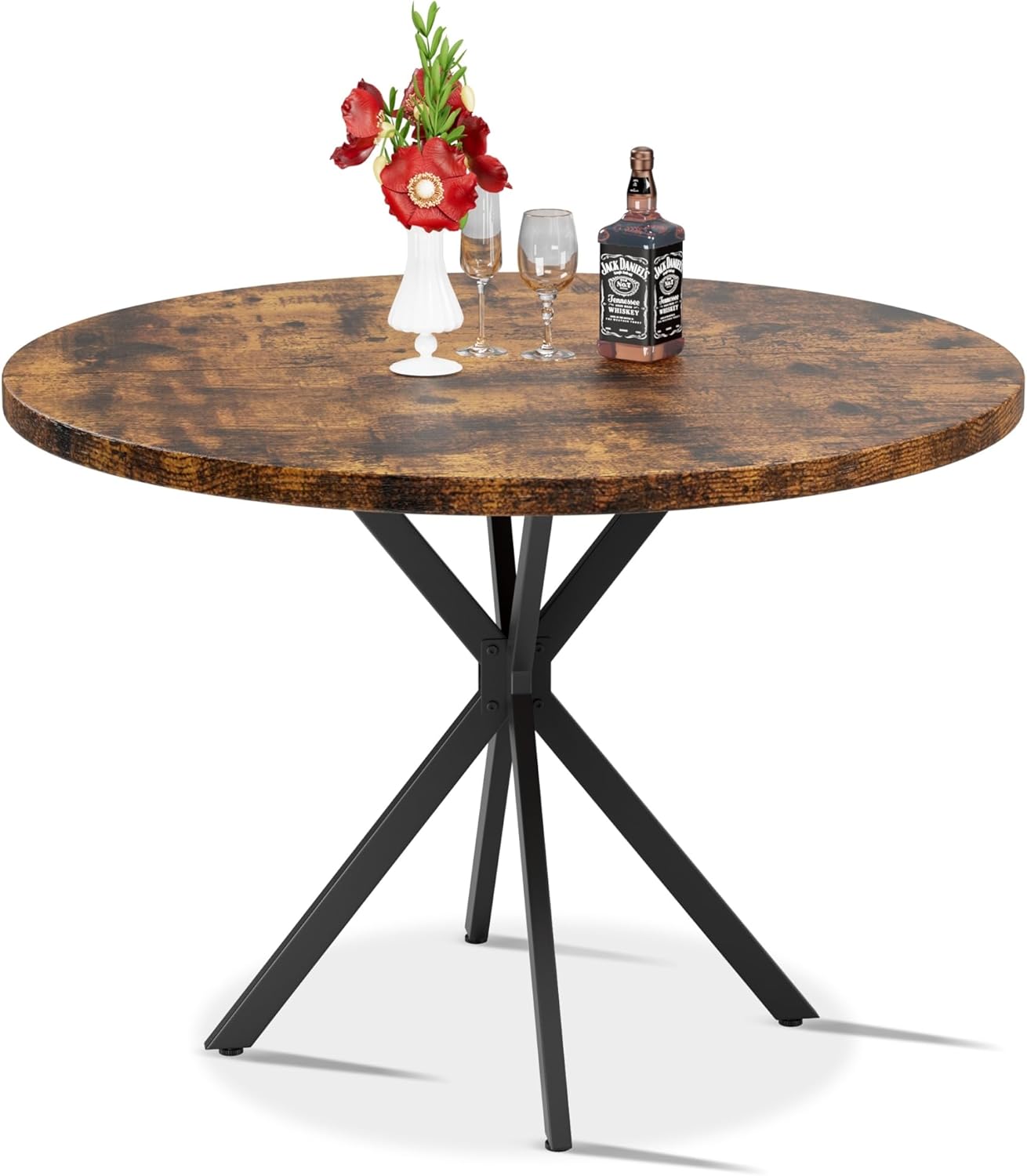 Round Dining Table, 39 Inch Modern Round Kitchen Table Brown Dining ...