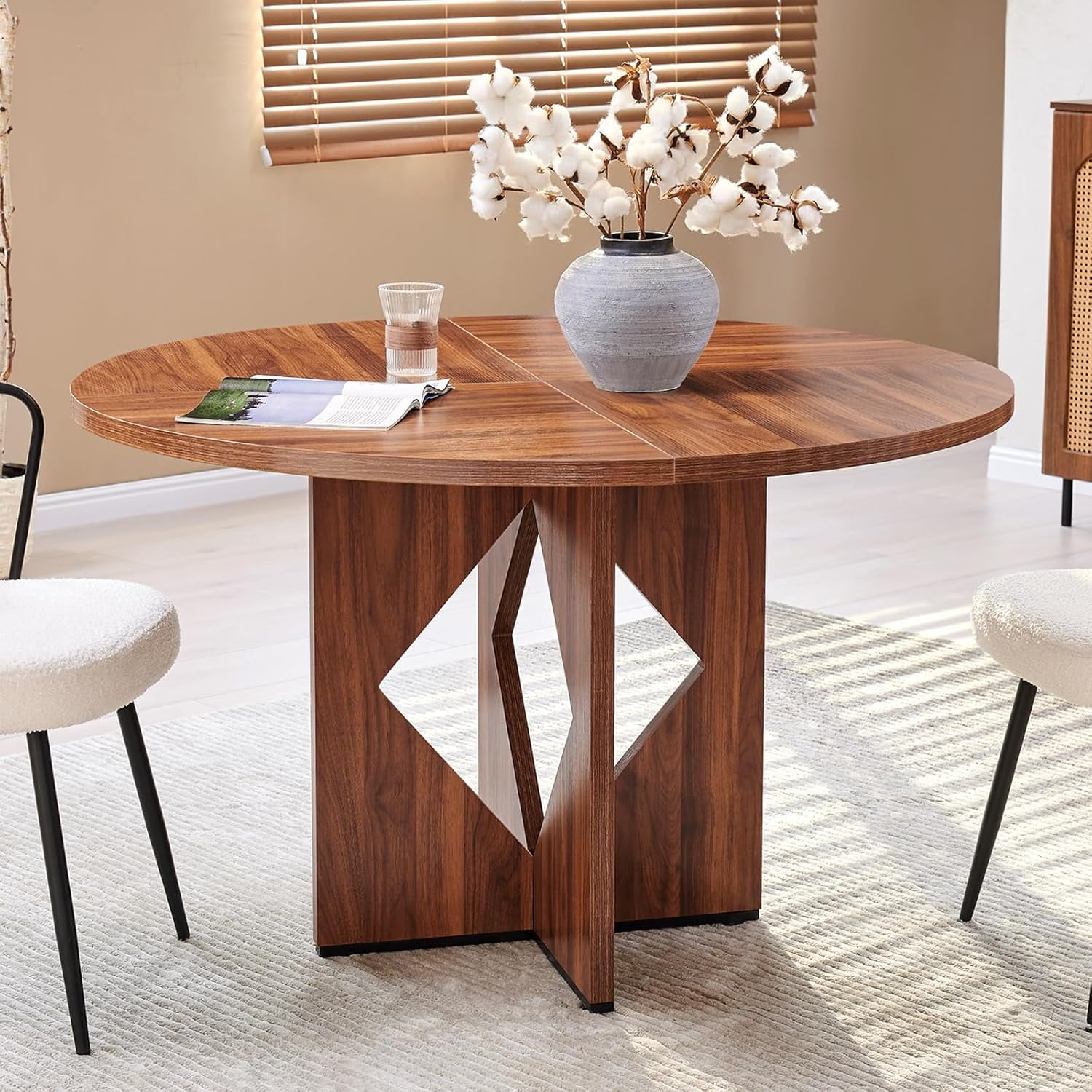 Round Dining Table for 4, 47 Inches Farmhouse Dinner Table with Wooden ...