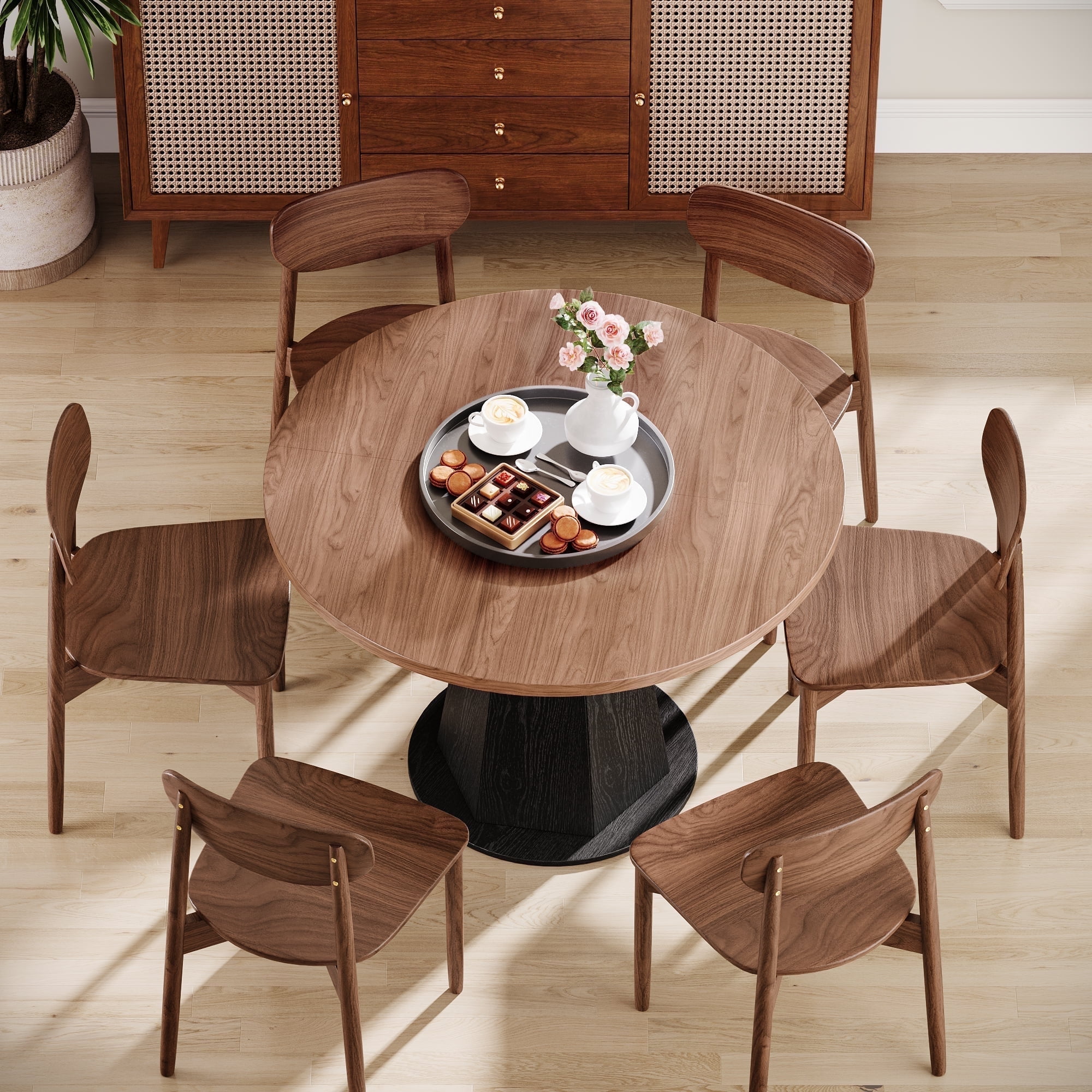 [Clearance] UGTOO 47" Round Pedestal Dining Table for 4-6 People ...