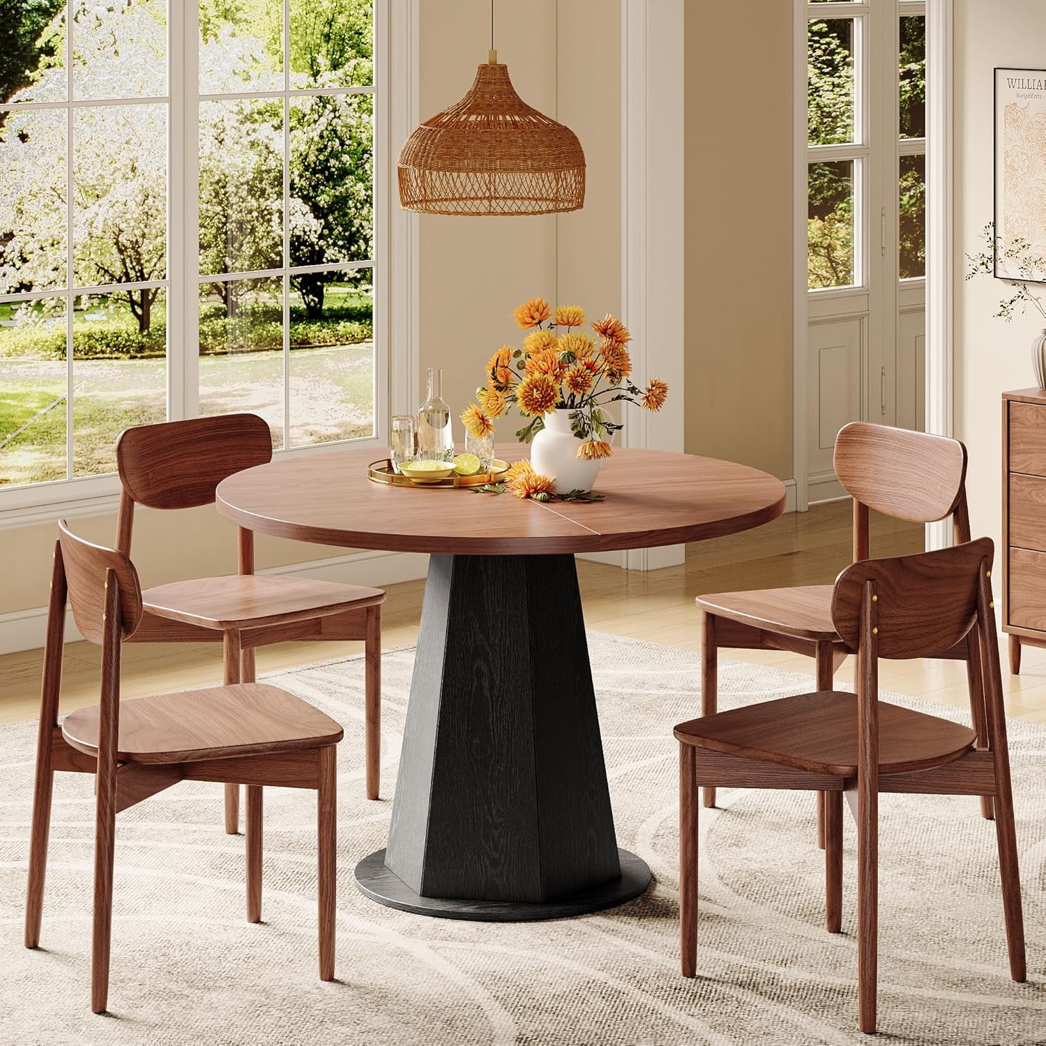 Round Dining Table for 4 6, 47 Inches Wooden Dining Room Table with ...