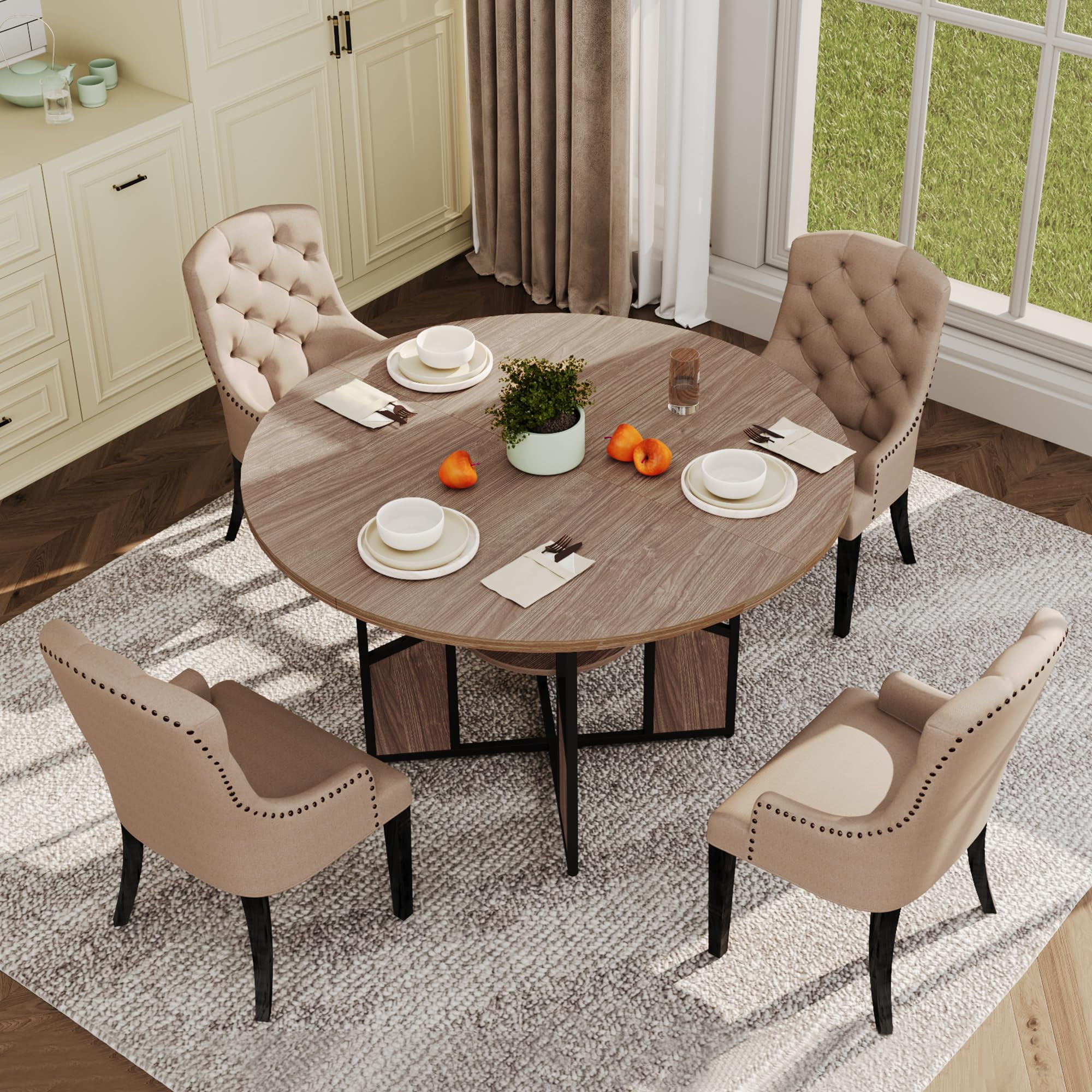 Round Dining Table for 4-6 Person,Kitchen Table with Storage Shelf ...