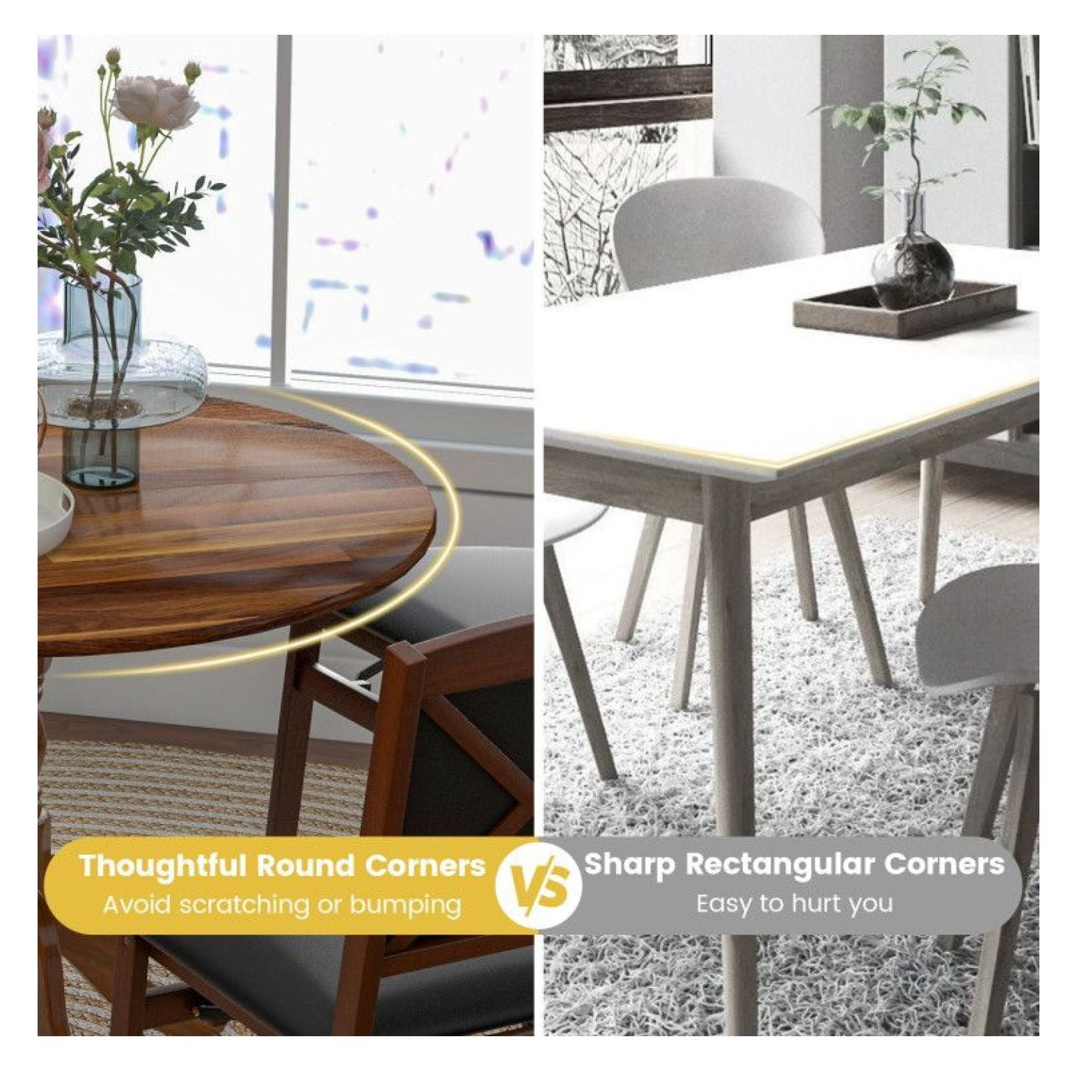 Round Dining Table - 4 Person Wood Kitchen Table with Curved Trestle ...