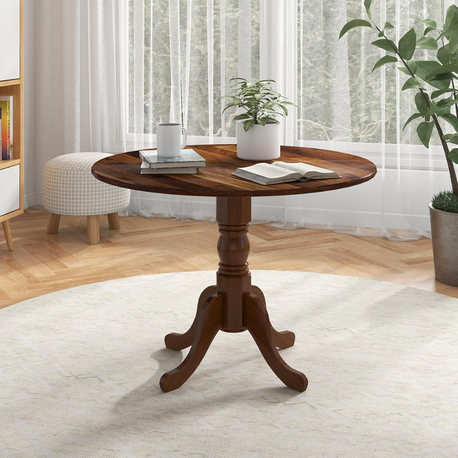 Round Dining Table, 40-inch Rubber Wood Circle Kitchen Table, Pedestal ...