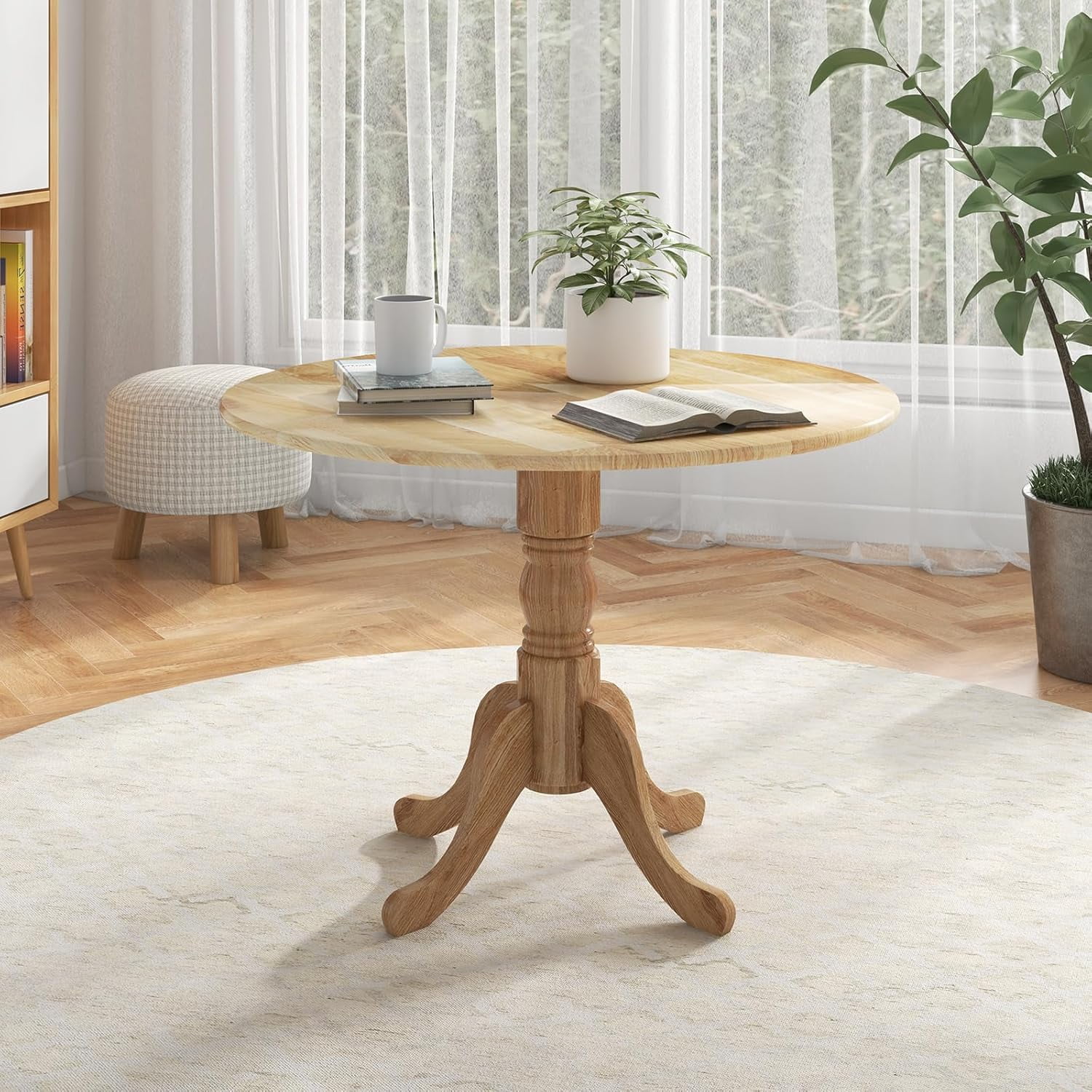 Round Dining Table, 40-inch Rubber Wood Circle Kitchen Table, Pedestal ...