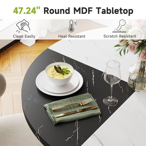 Round Dining Table, 47.24 Inch Kitchen Table for 4-6 People, Wooden ...