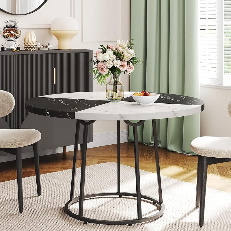 Round Dining Table, 47.24 Inch Kitchen Table for 4-6 People, Wooden ...