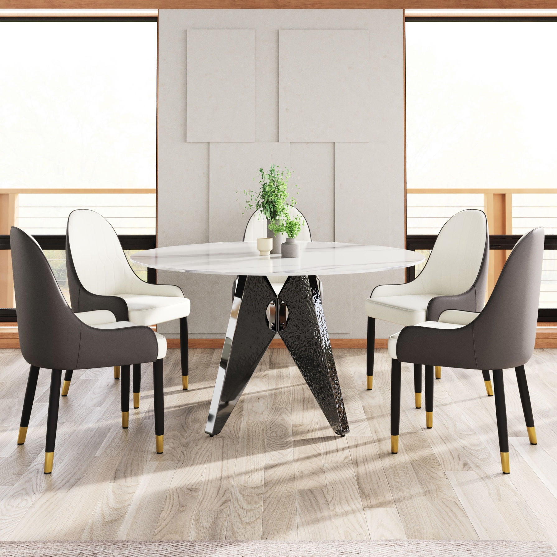 Round Dining Table | Anti - stain Surface | Silver Stainless Design ...