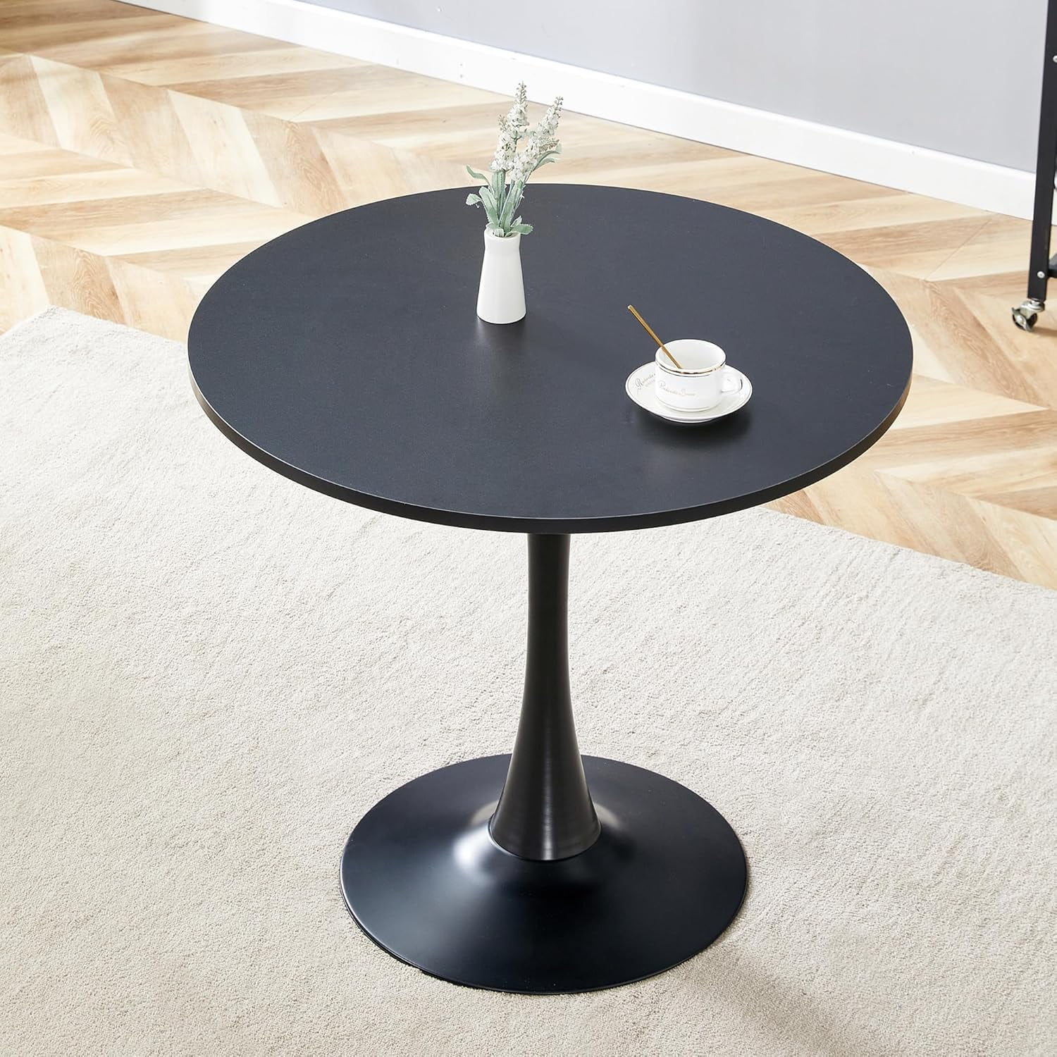 Round Dining Table, Bistro Table, 31.9" Black Color Wooden Tabletop ...