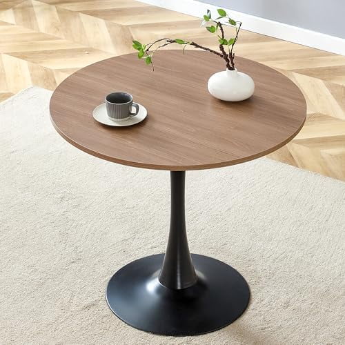 Round Dining Table, Bistro Table, 31.9" Walnut Color Wooden Tabletop ...