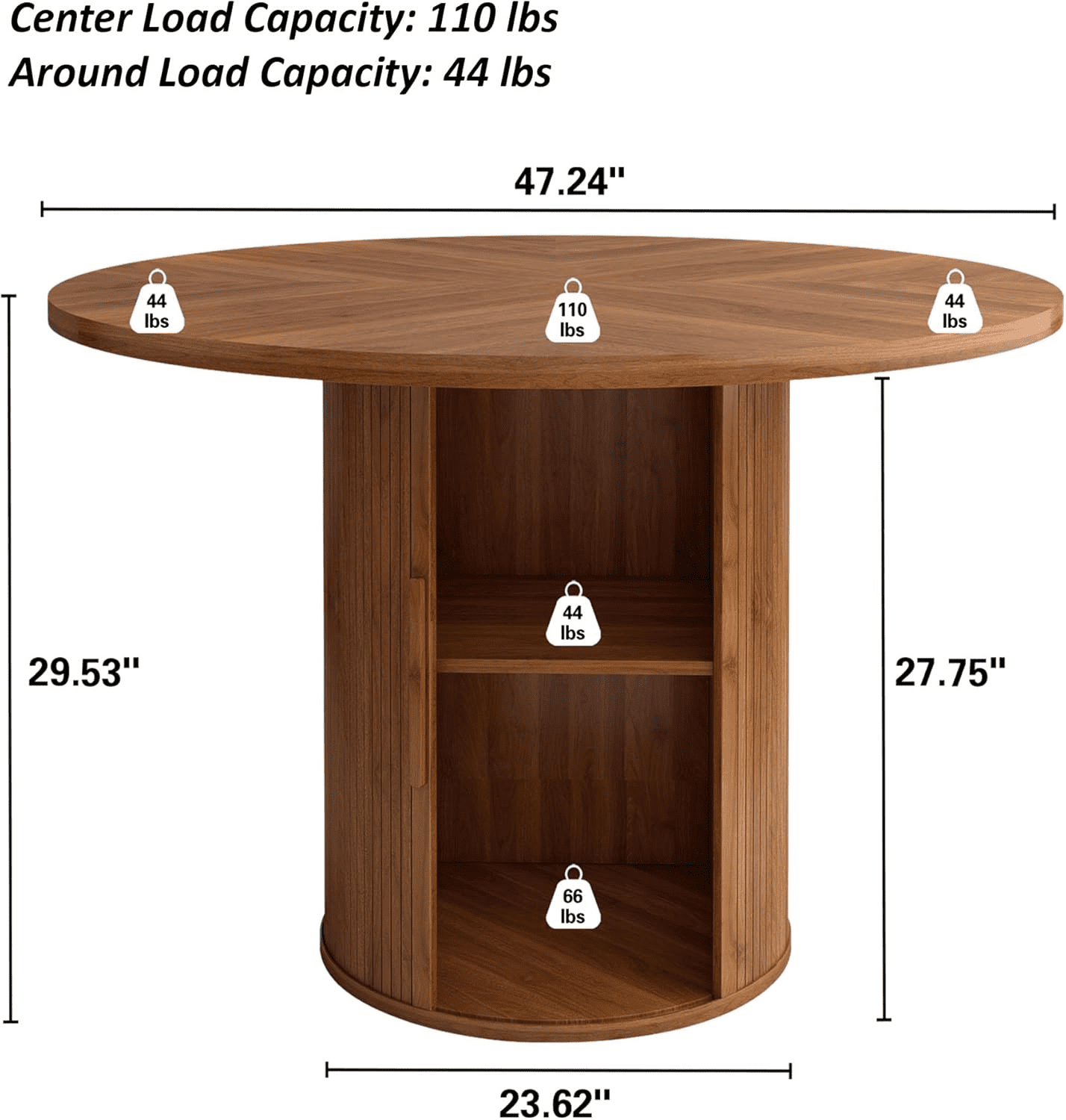 Round Dining Table, Kitchen Table Dinner Table with 2-Layer Storage ...