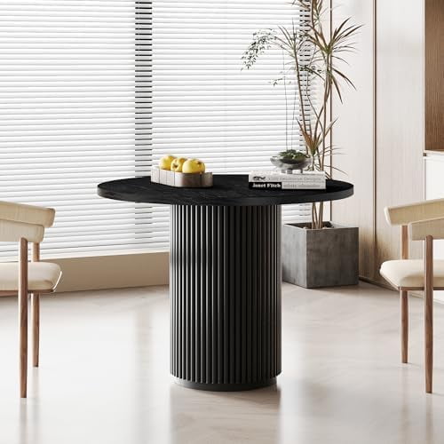 Round Dining Table, Modern Farmhouse Kitchen Table Black, 35 Inch Small ...