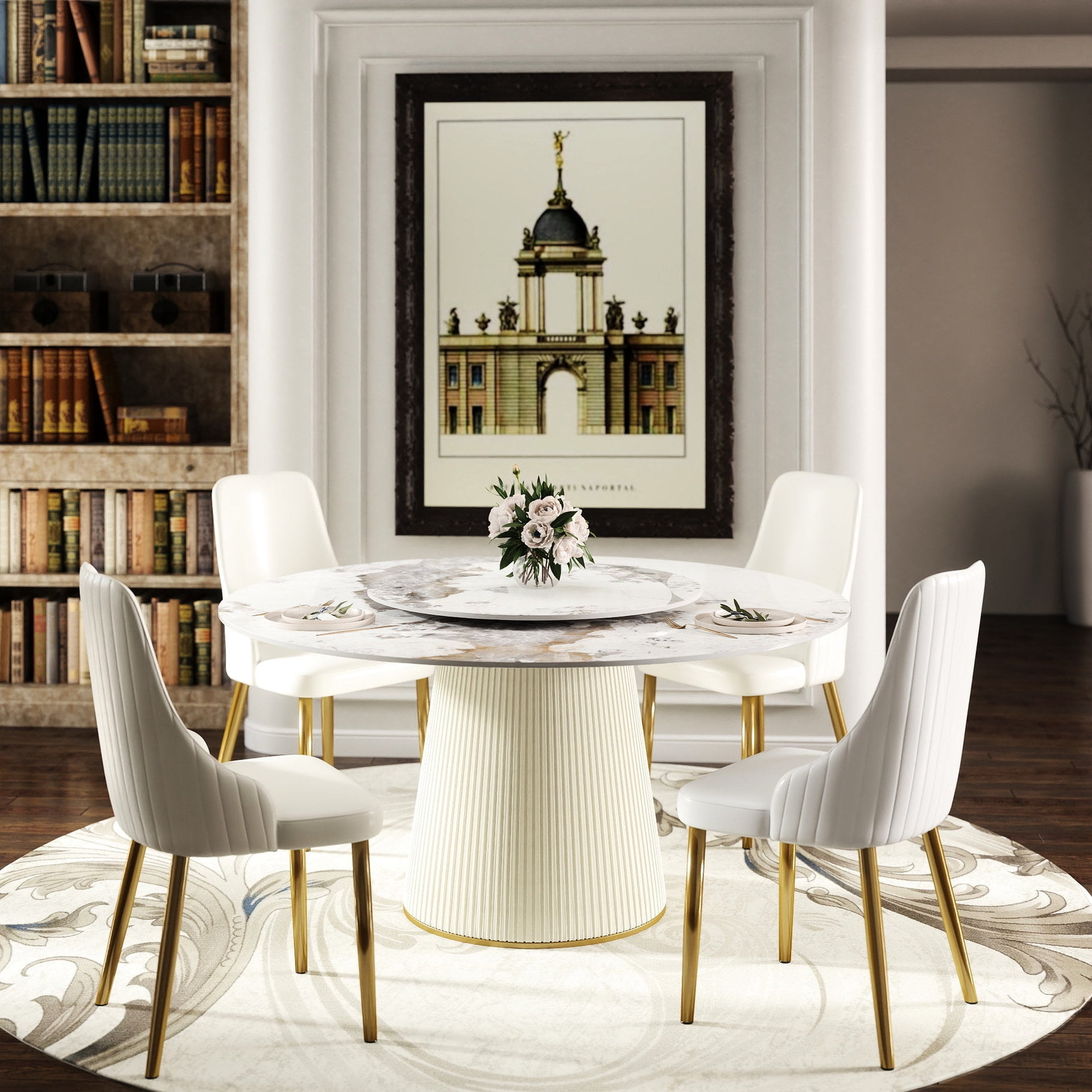 Round Dining Table with Rotating Disk | For Family Meals, Fits 6 - 8 ...
