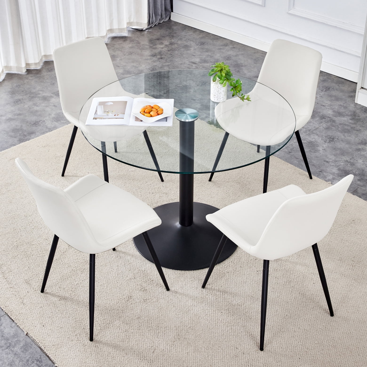 Round Dining Table Set for 4, 42" Transparent Glass Round Kitchen Table ...