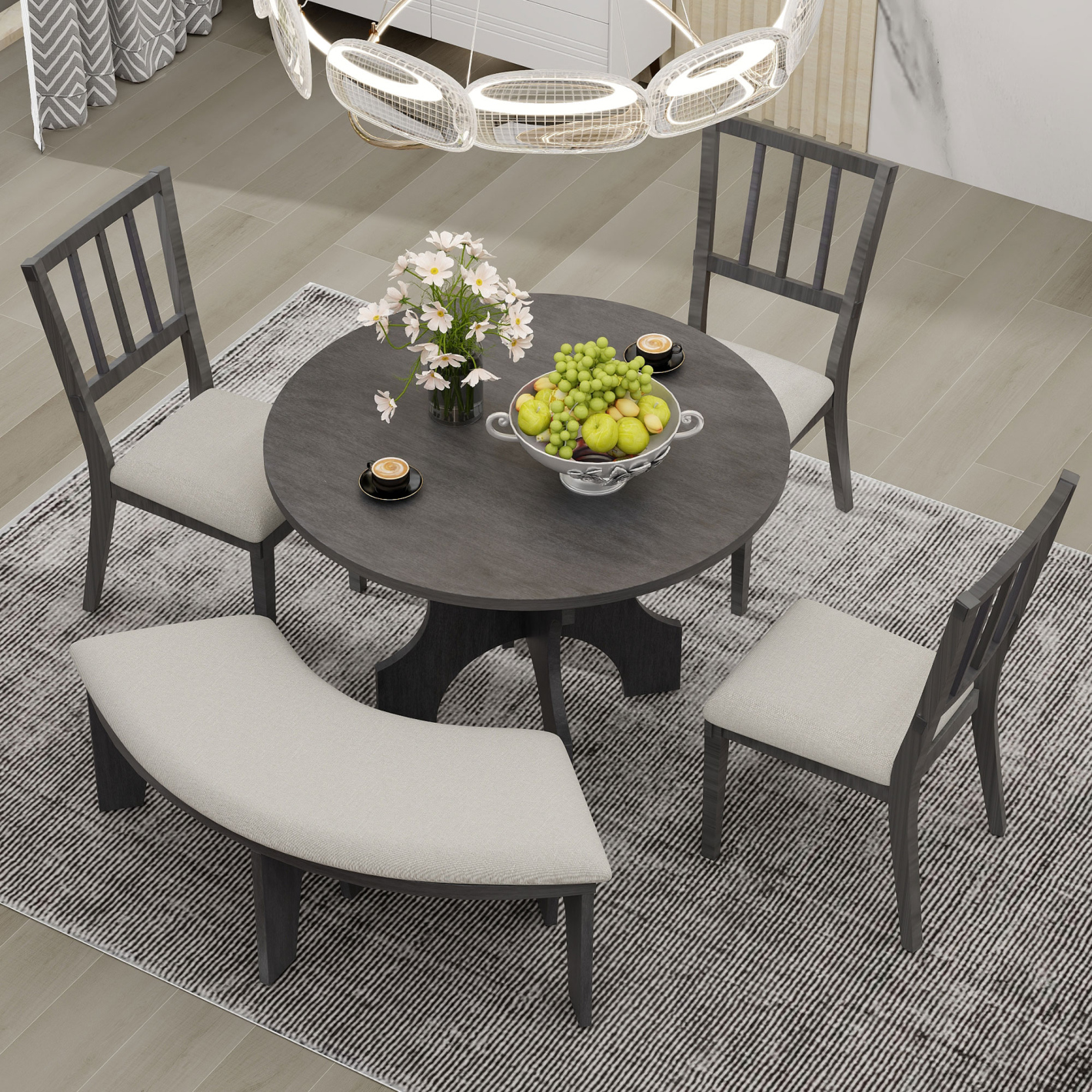 Round Dining Table Set, 5-Piece Rustic Charm Kitchen Table with 3 ...