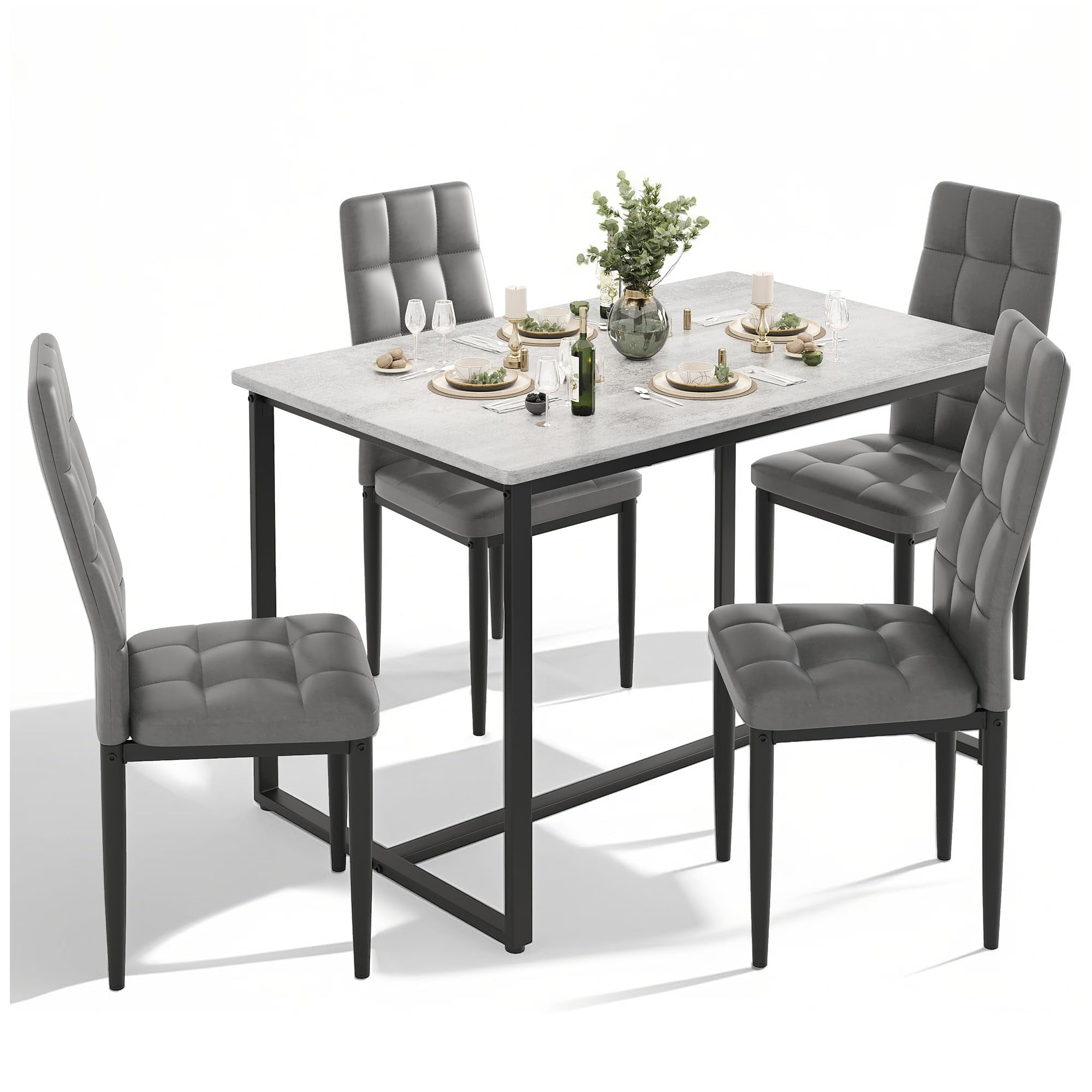 Round Dining Table Set for 6, 48" Dining Room Table with Faux Marble ...