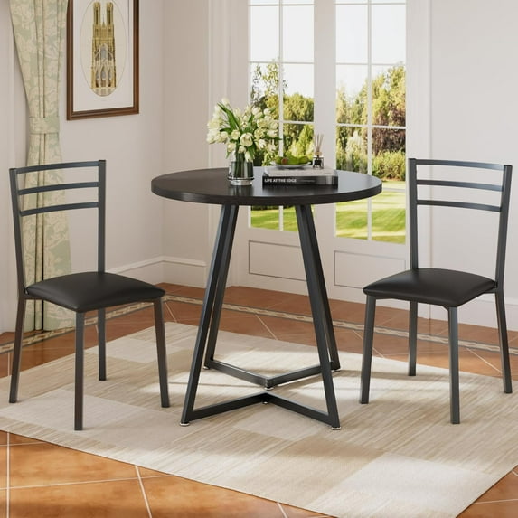 Round Dining Table Set for 2, Heavy-Duty Frame & Upholstered Chair for ...